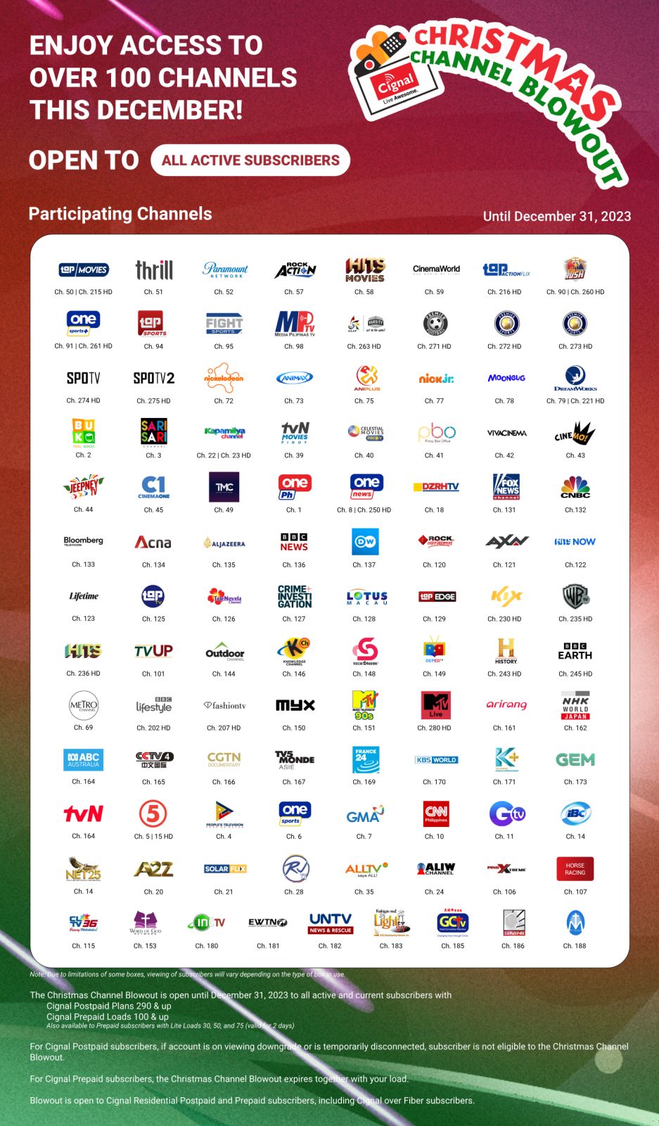 CIGNAL TV - Christmas Channel Blowout